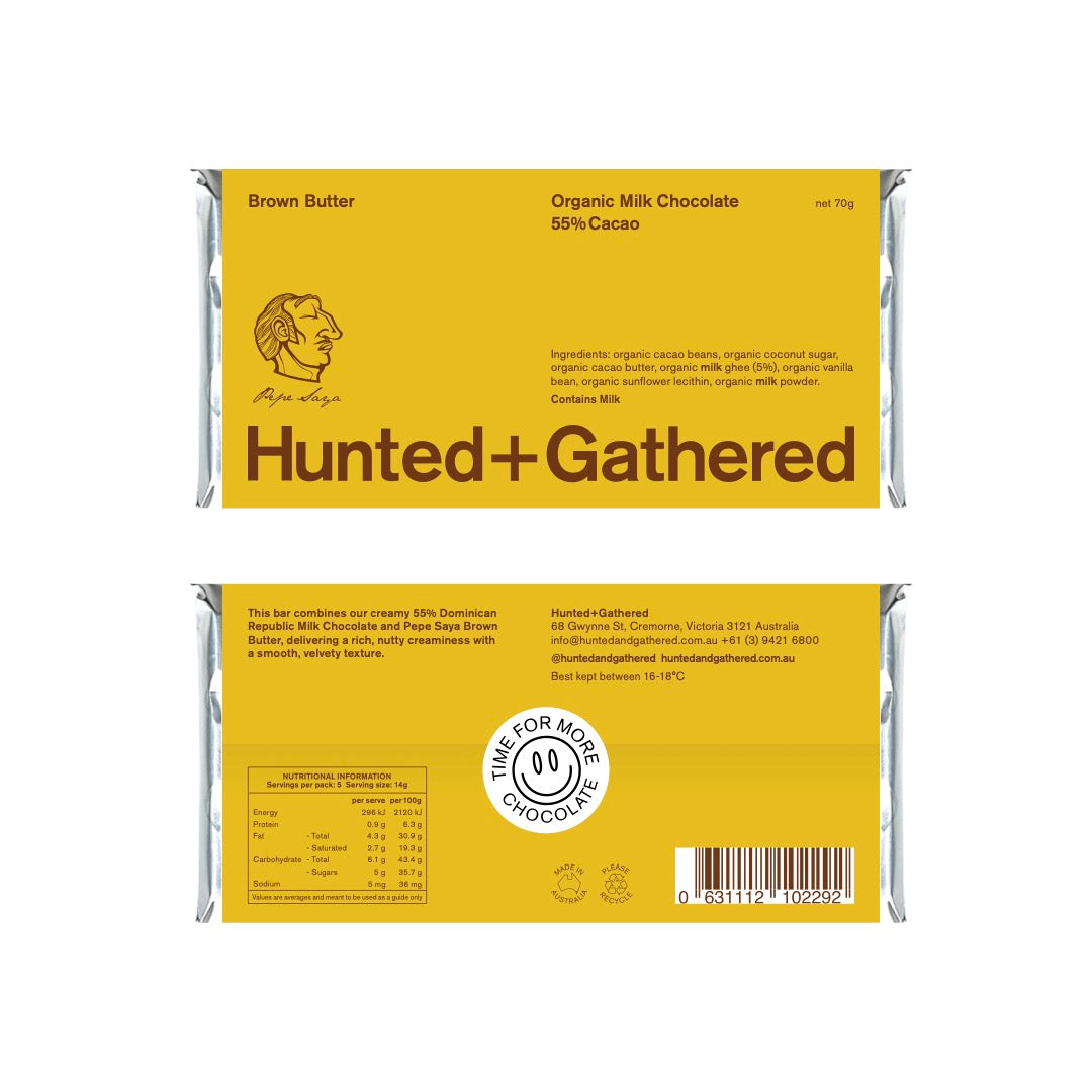 Brown Butter Chocolate Bar 65g by Hunted + Gathered X Pepe Saya X The ...